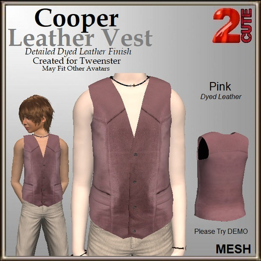 Second Life Marketplace - Cooper Leather Vest [2cute] Pink